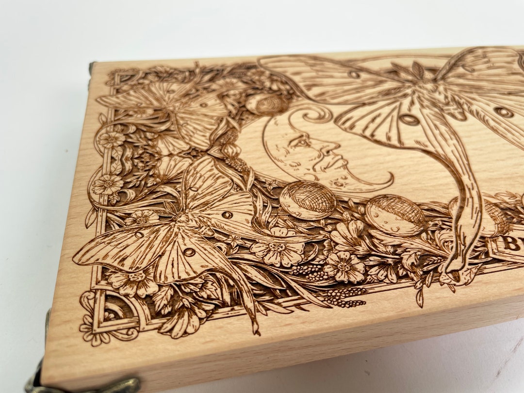 Altar Table Luna Moth Crystal Holder Blessed Be Moon Phases, Wooden ...