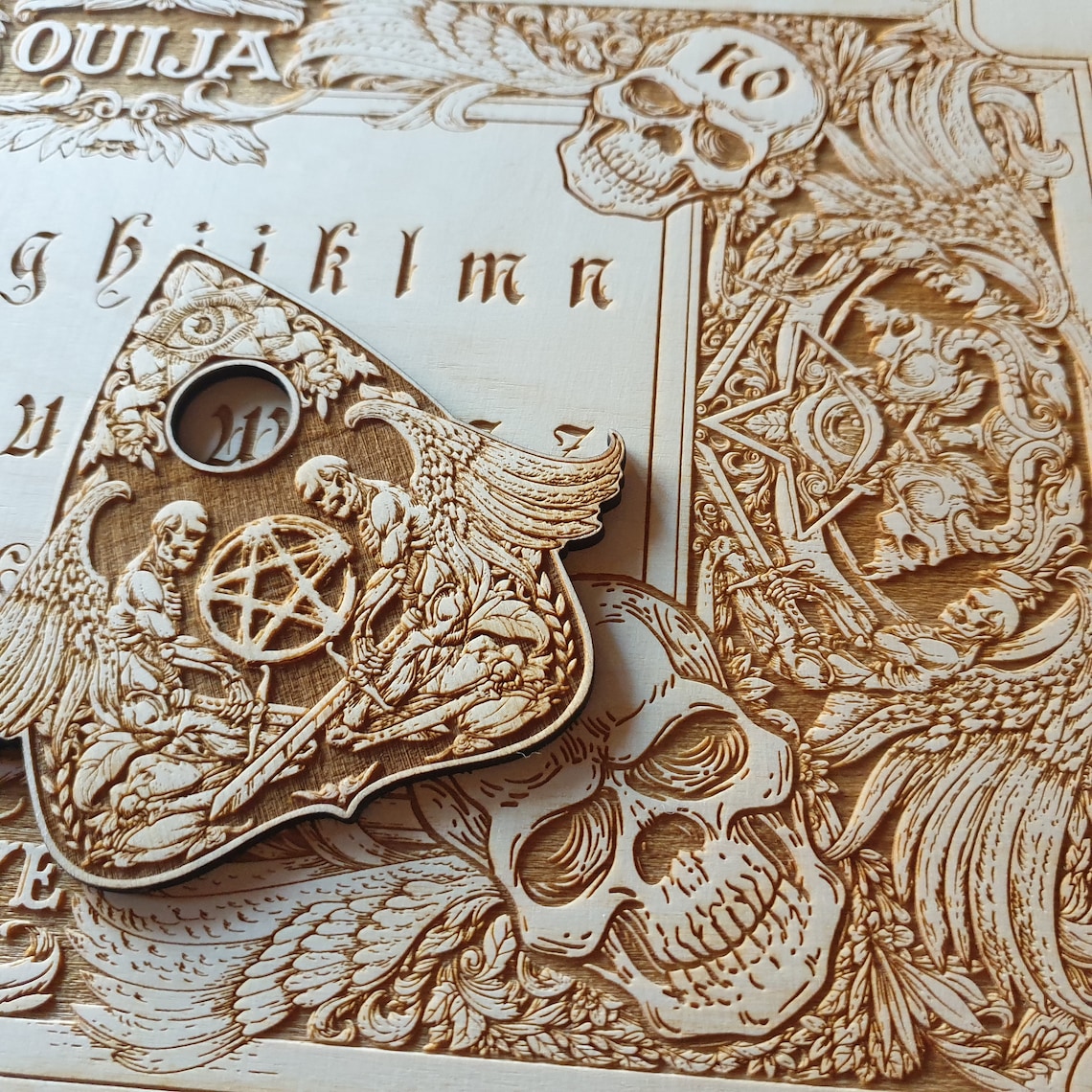 Planchette , SET OF 3 for Ouija Board With Demons and Skulls Wooden ...