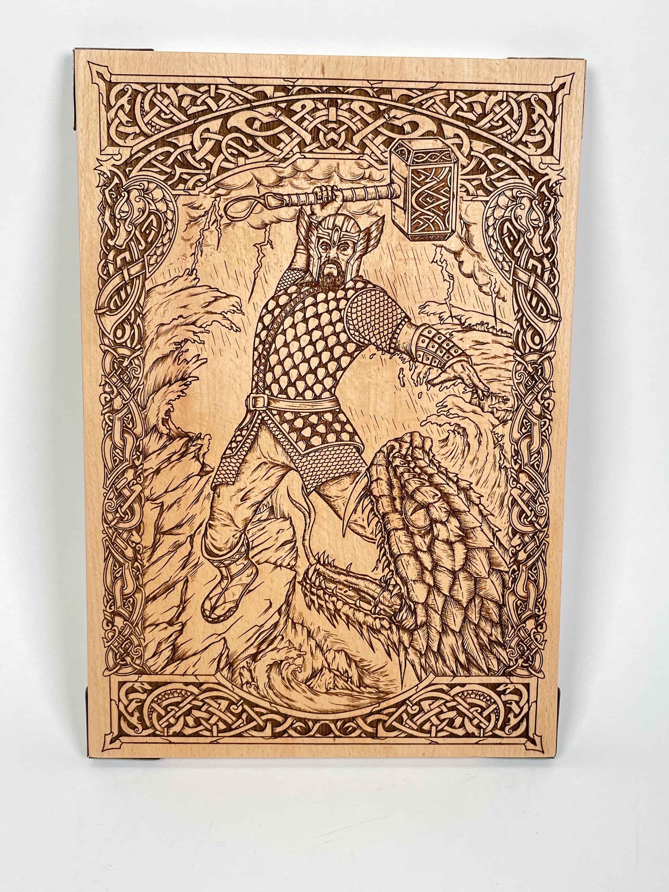 Thor Fighting the MIDGARD SERPENT With His Hammer Mjolnir, Norse ...