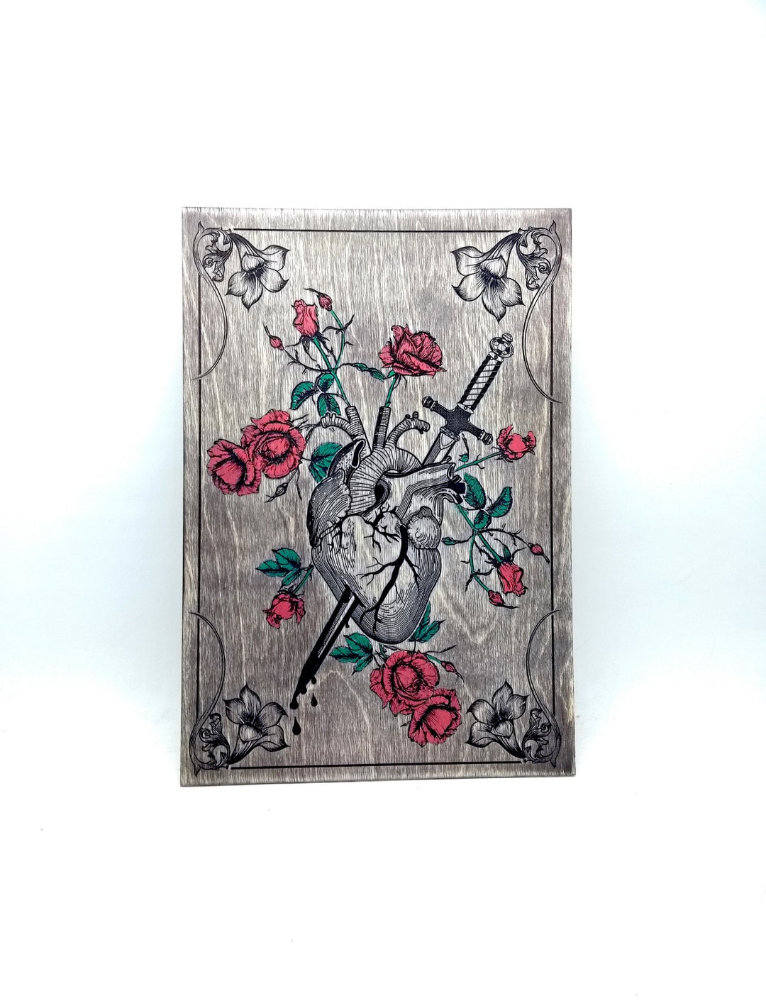 Gothic Decor,bleeding Heart ,anatomical Heart Engraved on Wood, Gothic ...