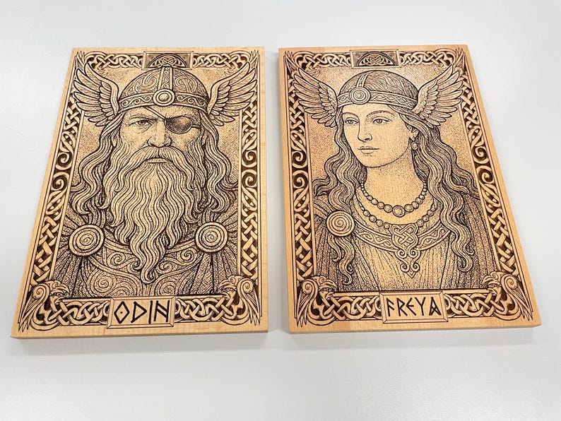 Odin & Freya Norse Mythology Wood Wall Art Set – Viking Gods Wall ...