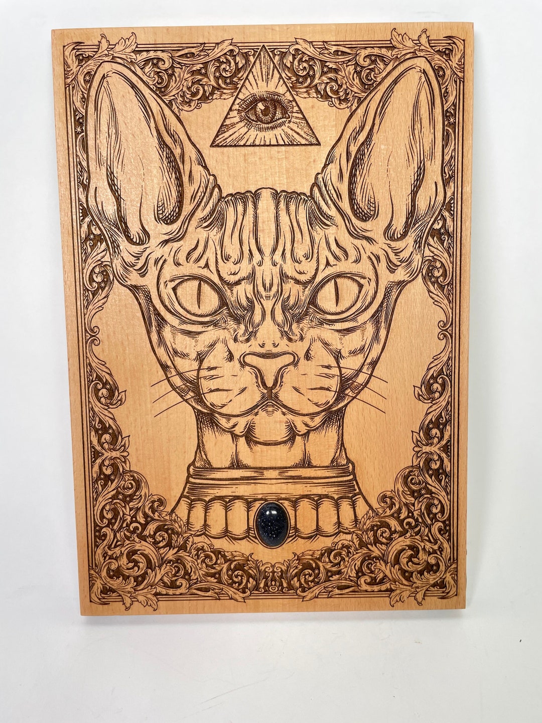 Sphynx Cat Wall Decor Engraved on Wood Third Eye Sphynx , Witchy Decor ...