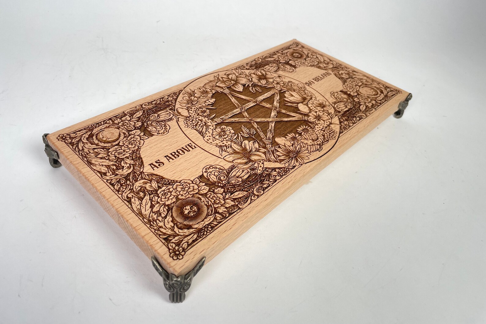 Wiccan Altar Table Pentagram , Ostara Altar Board Engraved, Beltane ...