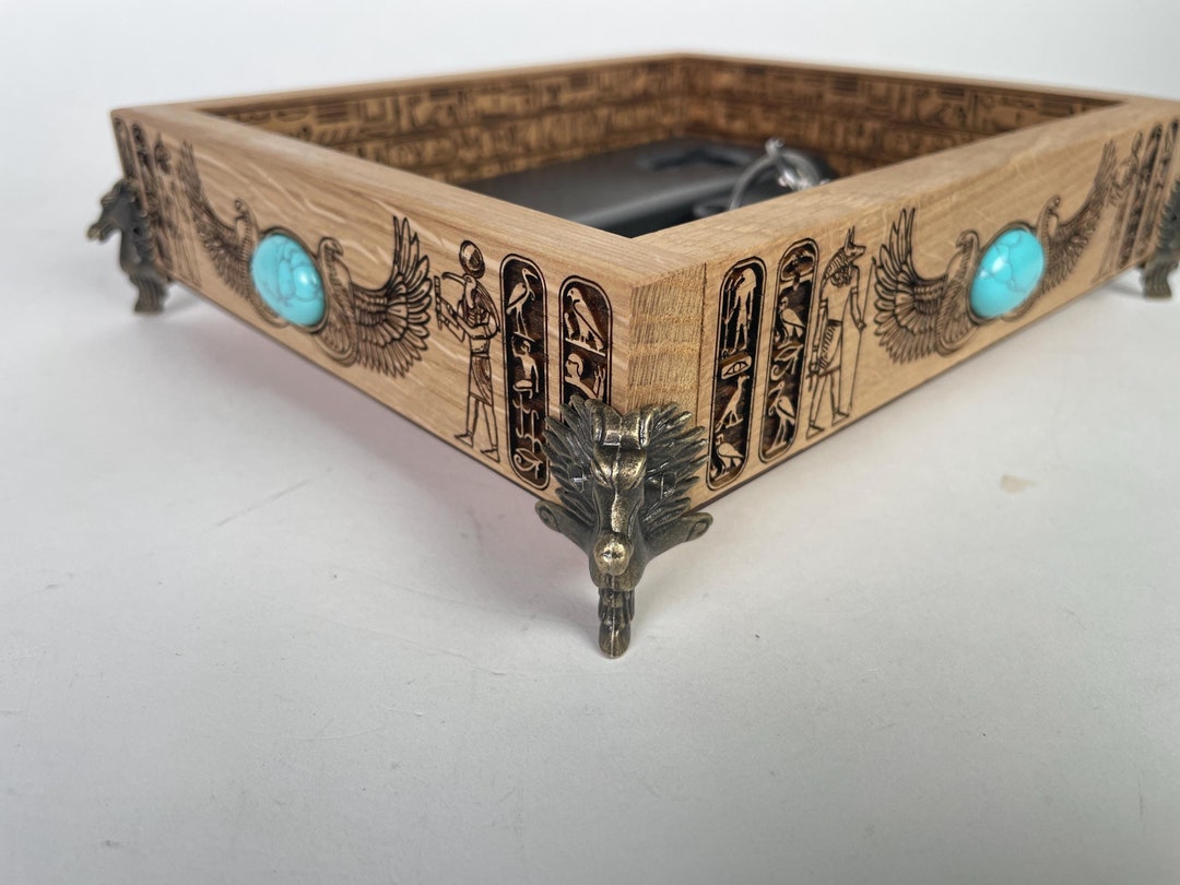 Egyptian Altar Tray Hieroglyph Engraved Solid Oak Valet Tray ,tarot ...