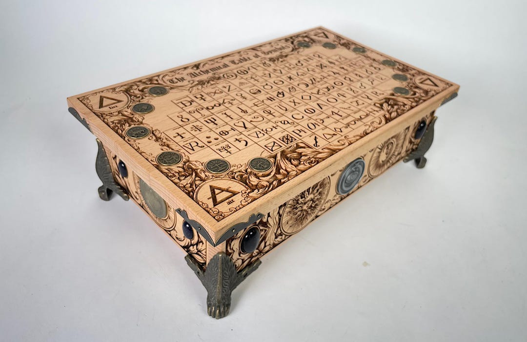 Big Alchemy Symbols Box Engraved on Wood ,occult Sign, Alchemical Table ...