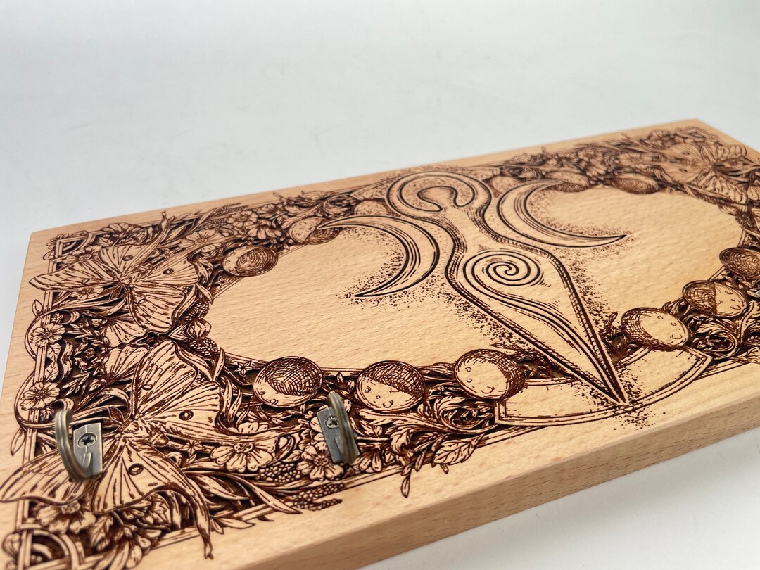 Triple Moon Goddess Altar Pendulum Hanger • Wooden Wiccan Key ...