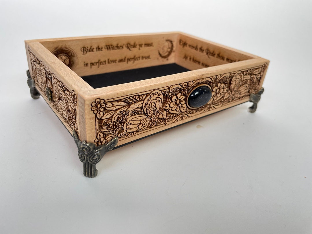 Wiccan Rede Altar Tray – Pagan Wooden Offering Box – Crystal and Tarot ...