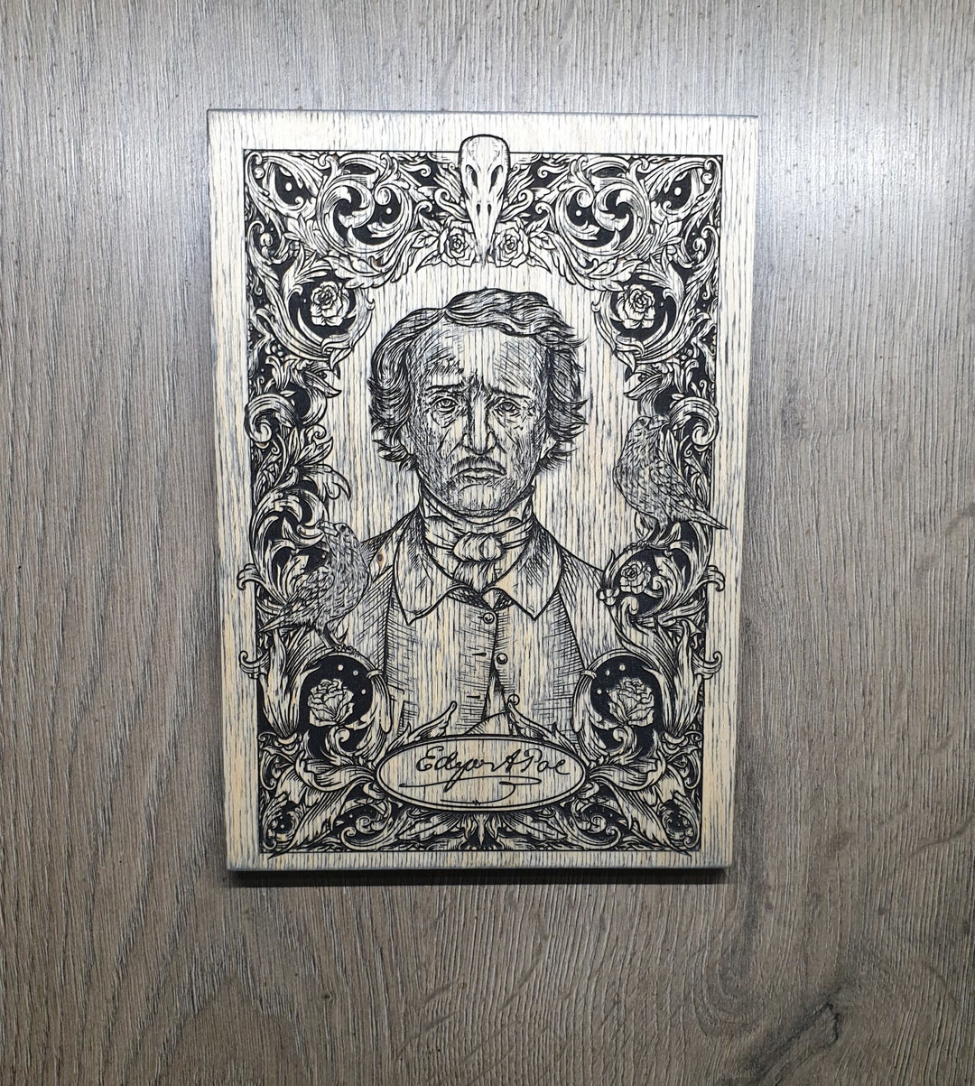 Edgar Allan Poe Decor Portrait Wooden Engraving,allan Poe Decor,allan ...