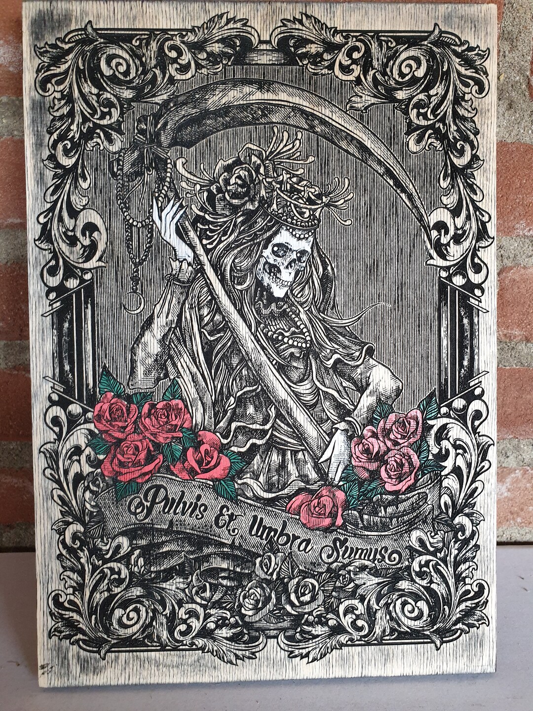 Grim Reaper Gothic Home Decor Engraved on Wood Wall Art , Memento Mori ...