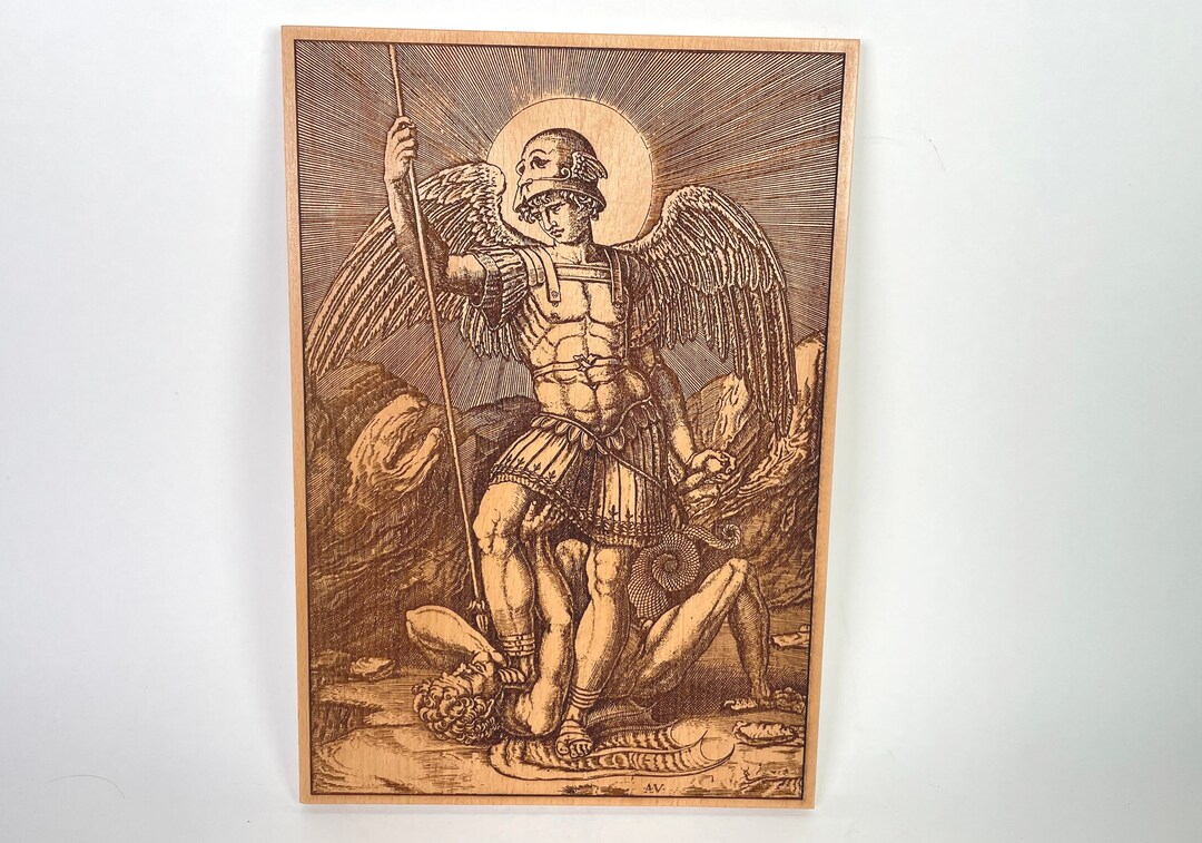 Archangel Michael Wall Decor Engraved on Wood Archangel - Etsy