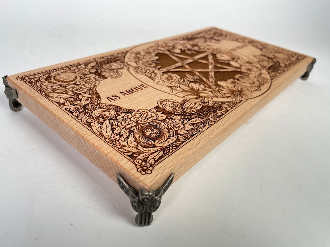 Wiccan Altar Table Pentagram , Ostara Altar Board Engraved, Beltane ...