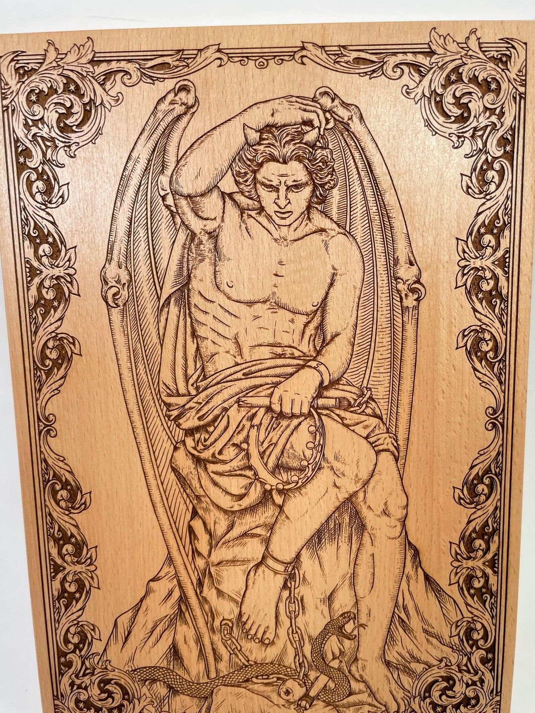 Lucifer Fallen Angel Gothic Wall Art, Satan Art Engraved on Wood, Dark ...