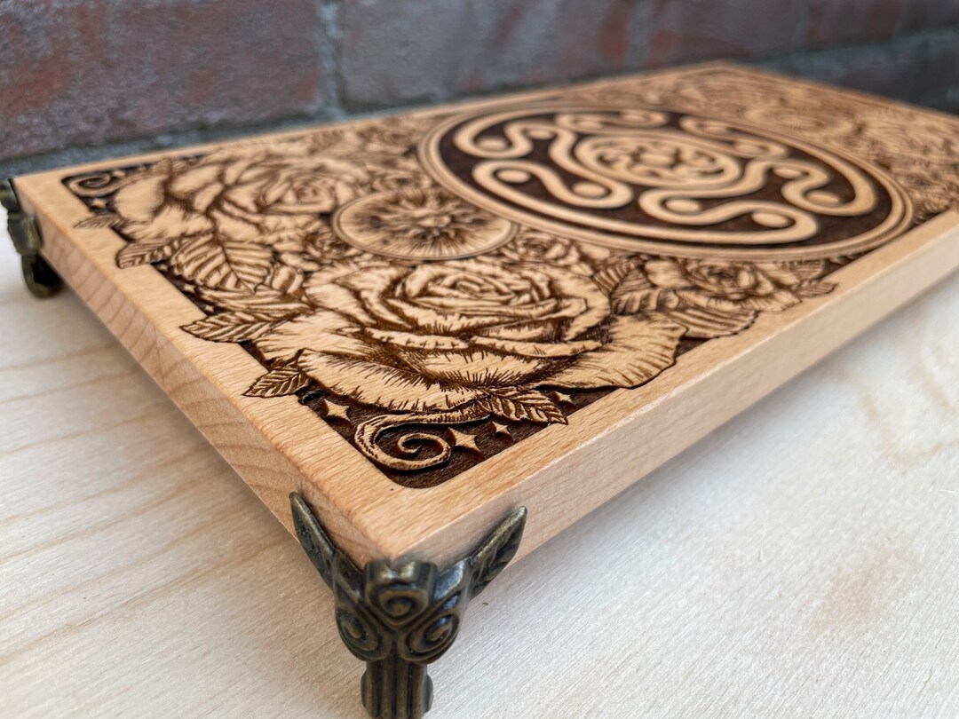 Hekate Altar Table Triple Moon Goddess Engraved on Wood ,hekate Altar ...