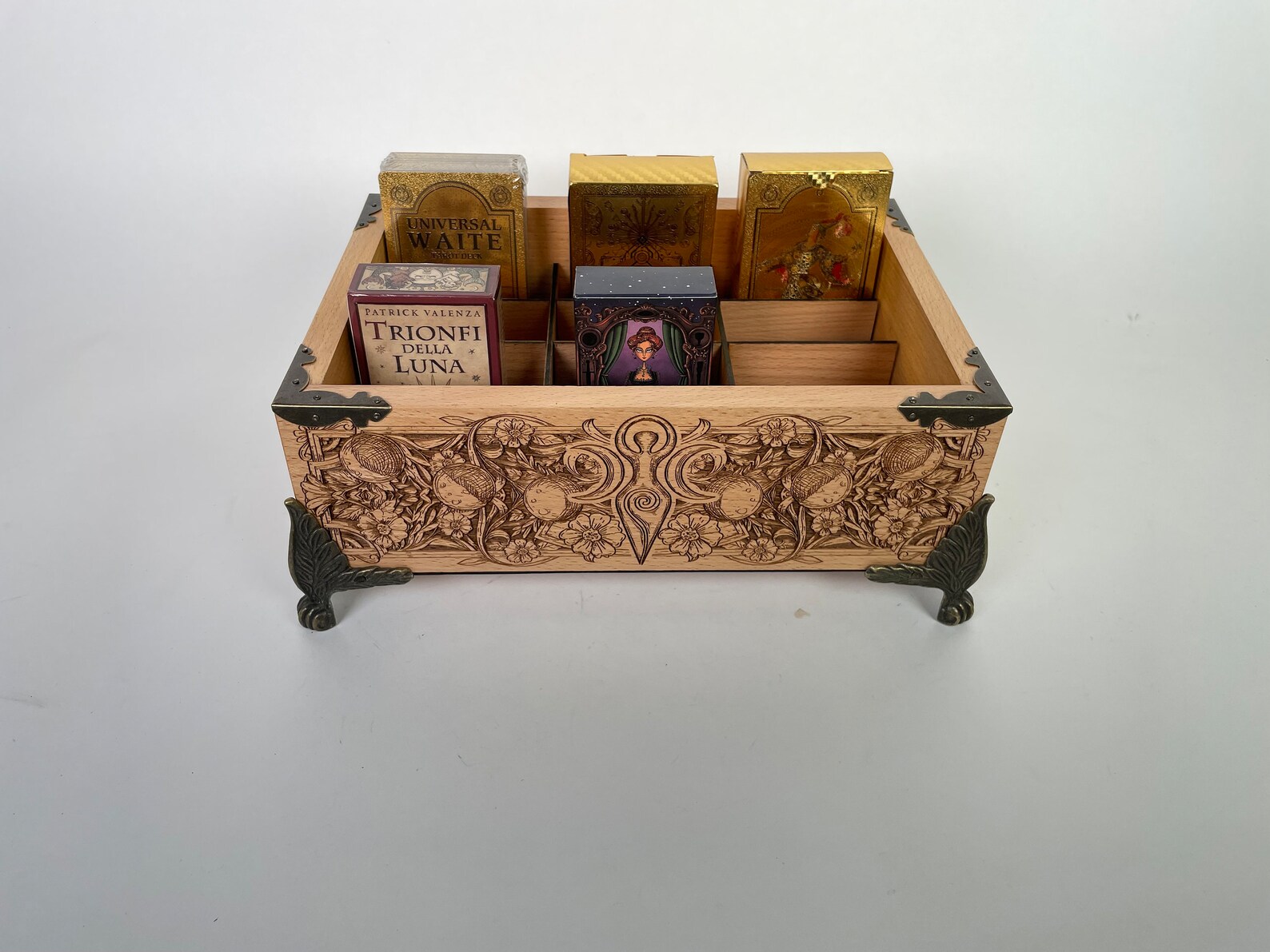 Wood Tarot Deck Holder 12 Slot Organizer for Multiple Decks Engraved ...