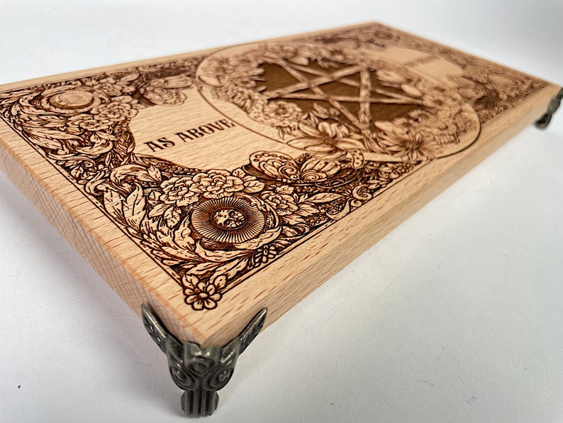 Wiccan Altar Table Pentagram , Ostara Altar Board Engraved, Beltane ...