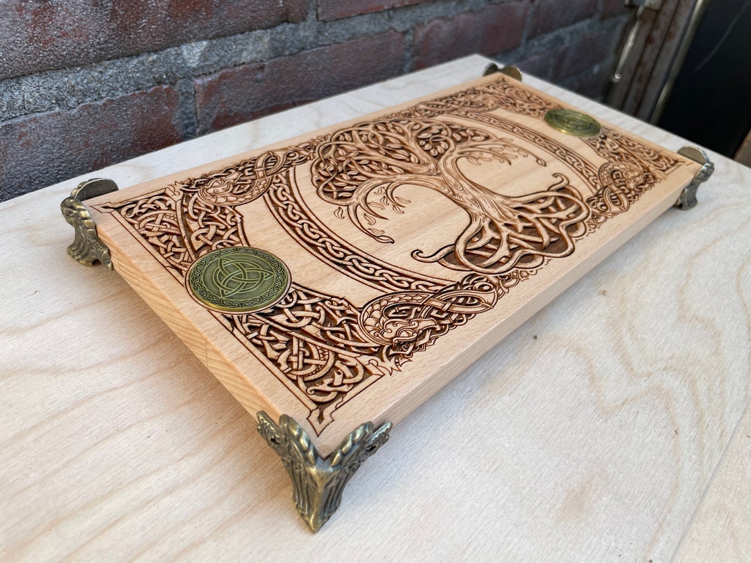 Altar Table Tree of Life Viking Engraved, Norse Wooden Ritual Table ...