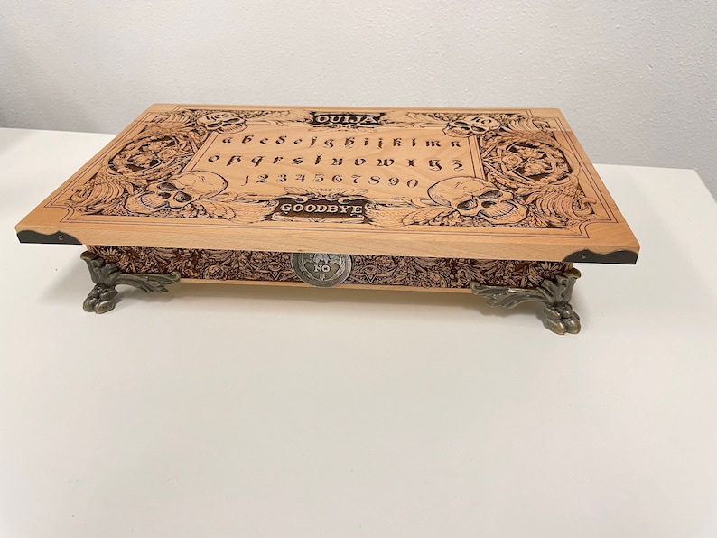 Demonic Ouija Board Box With Storage – Engraved Wooden Spirit Board ...