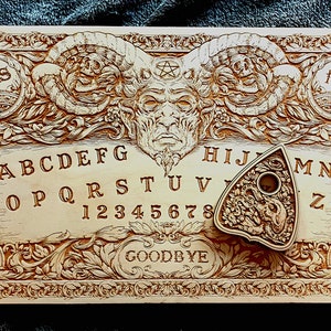 Ouija Board With Demon and Skulls, Spirit Board, Wooden Engraving ...