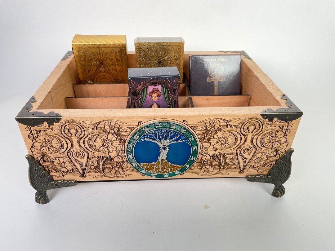 Tarot Deck Organizer Card Storage for Multiple Decks 12 Slots Carved in ...