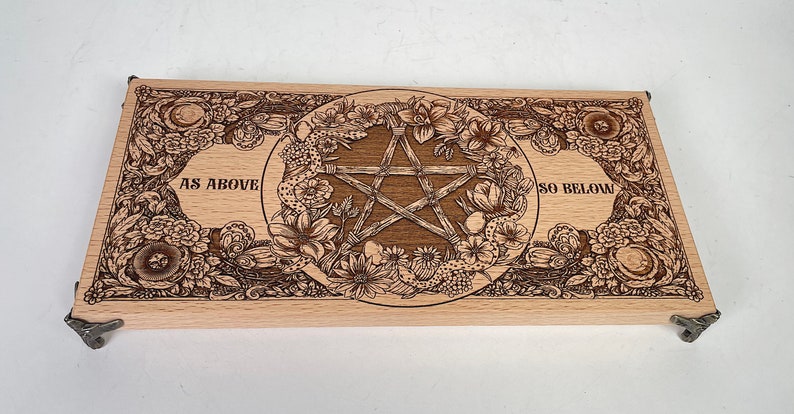 Wiccan Altar Table Pentagram , Ostara Altar Board Engraved, Beltane ...