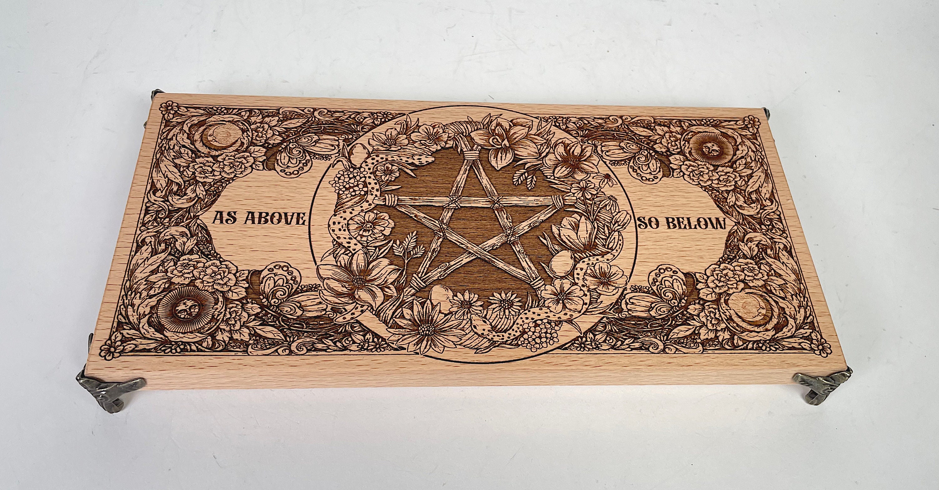 Wiccan Altar Table Pentagram , Ostara Altar Board Engraved, Beltane ...