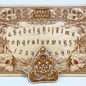 Ouija Board With Demons and Skulls Engraved on Wood , Wooden Spirit ...