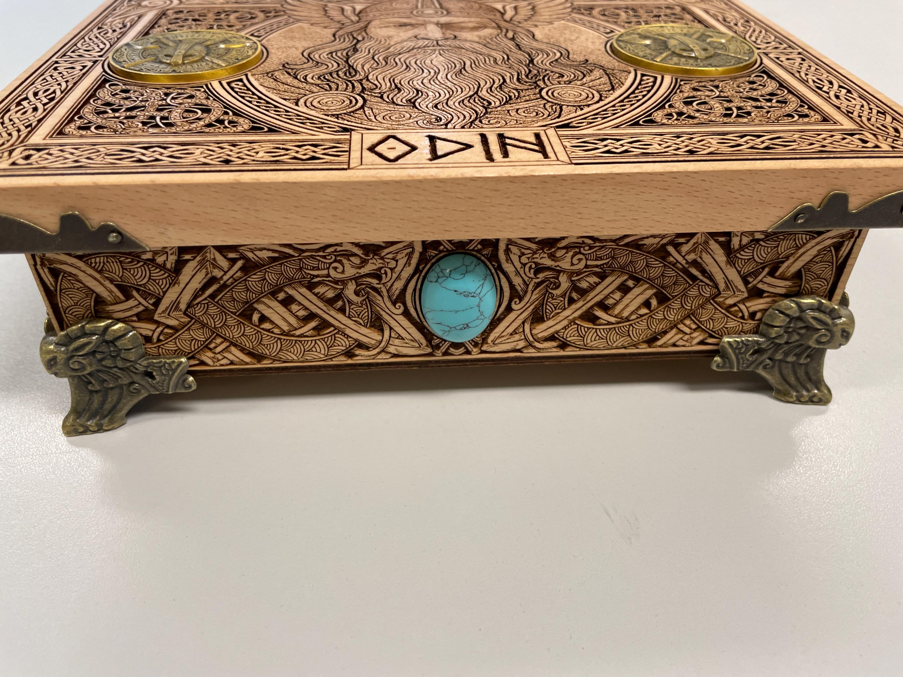 Odin Viking Altar Box • Norse God Engraved Wooden Chest • Celtic ...