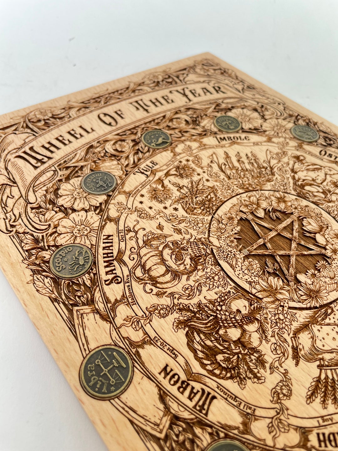 Wheel of the Year Wiccan Wall Decor With Moon Phases and Metals Zodiac ...