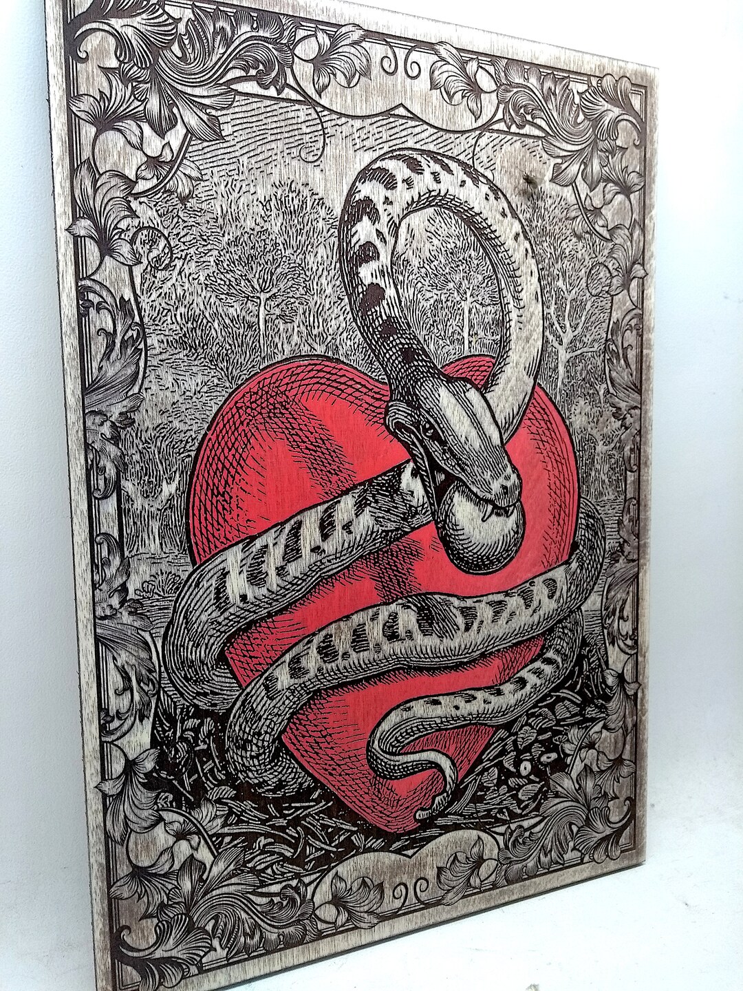 Gothic Wall Decor Primordial Snake Holding a Heart Wall Art Wooden ...
