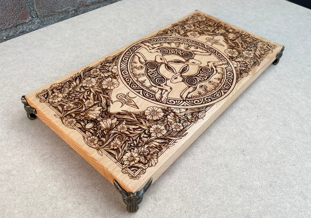 Wiccan Altar Table Ostara , as Above Engraved, Wooden Ritual Table ...