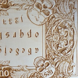 Ouija Board With Demons and Skulls Wooden Engraving, Wood Gothic Skull ...