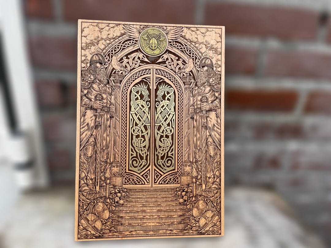 Gates of Valhalla Wall Art – Viking Norse Mythology Engraved Wood Panel ...