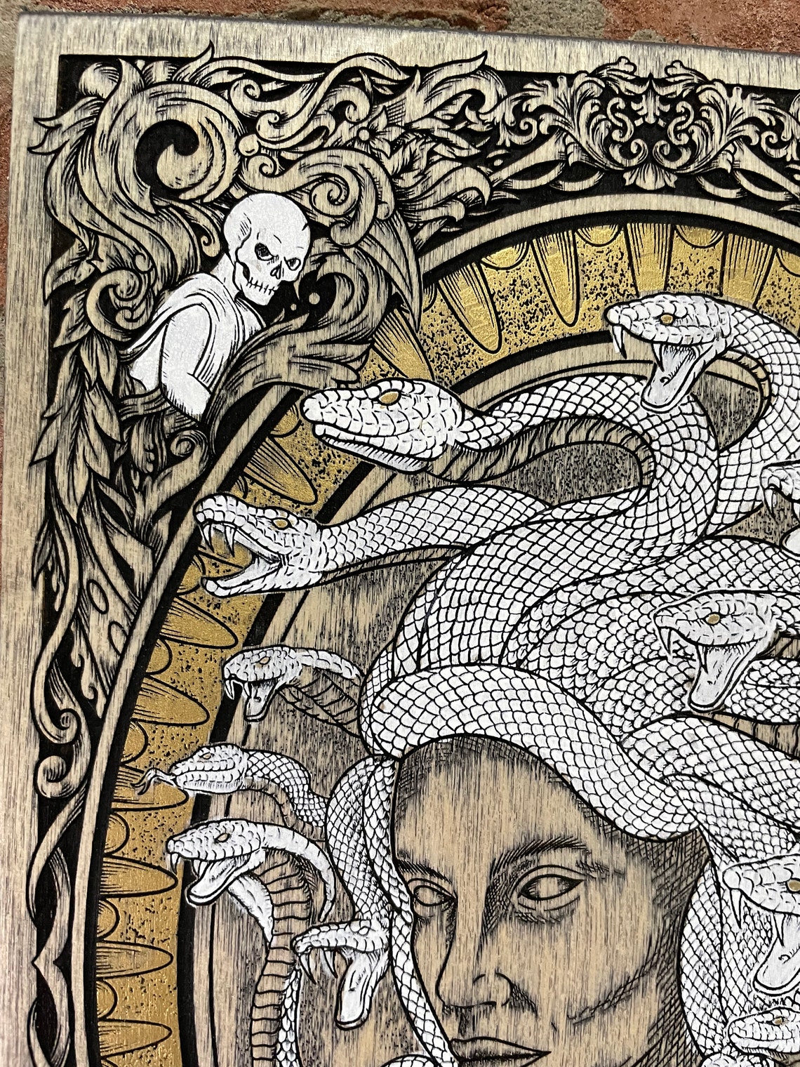 Medusa Art Hanging Plaque Sign Wall Engraved on Wood, Gothic Home Wall ...