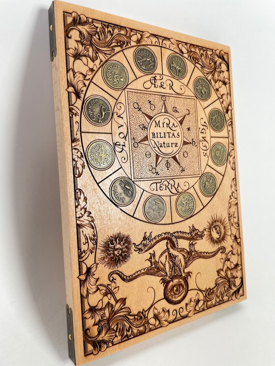 Alchemy Symbols Board Engraved on Wood With Zodiac Coins ,occult Sign ...