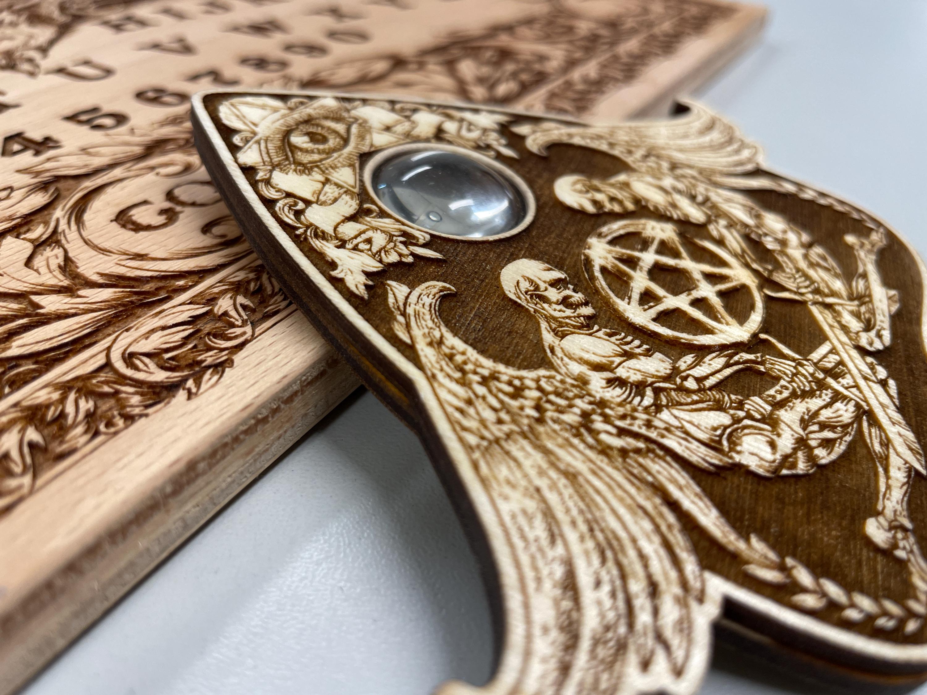 Ouija Board With Demons and Skulls Engraved on Wood , Wooden Spirit ...