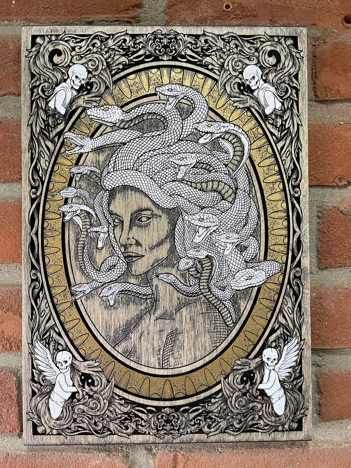 Medusa Art Hanging Plaque Sign Wall Engraved on Wood, Gothic Home Wall ...