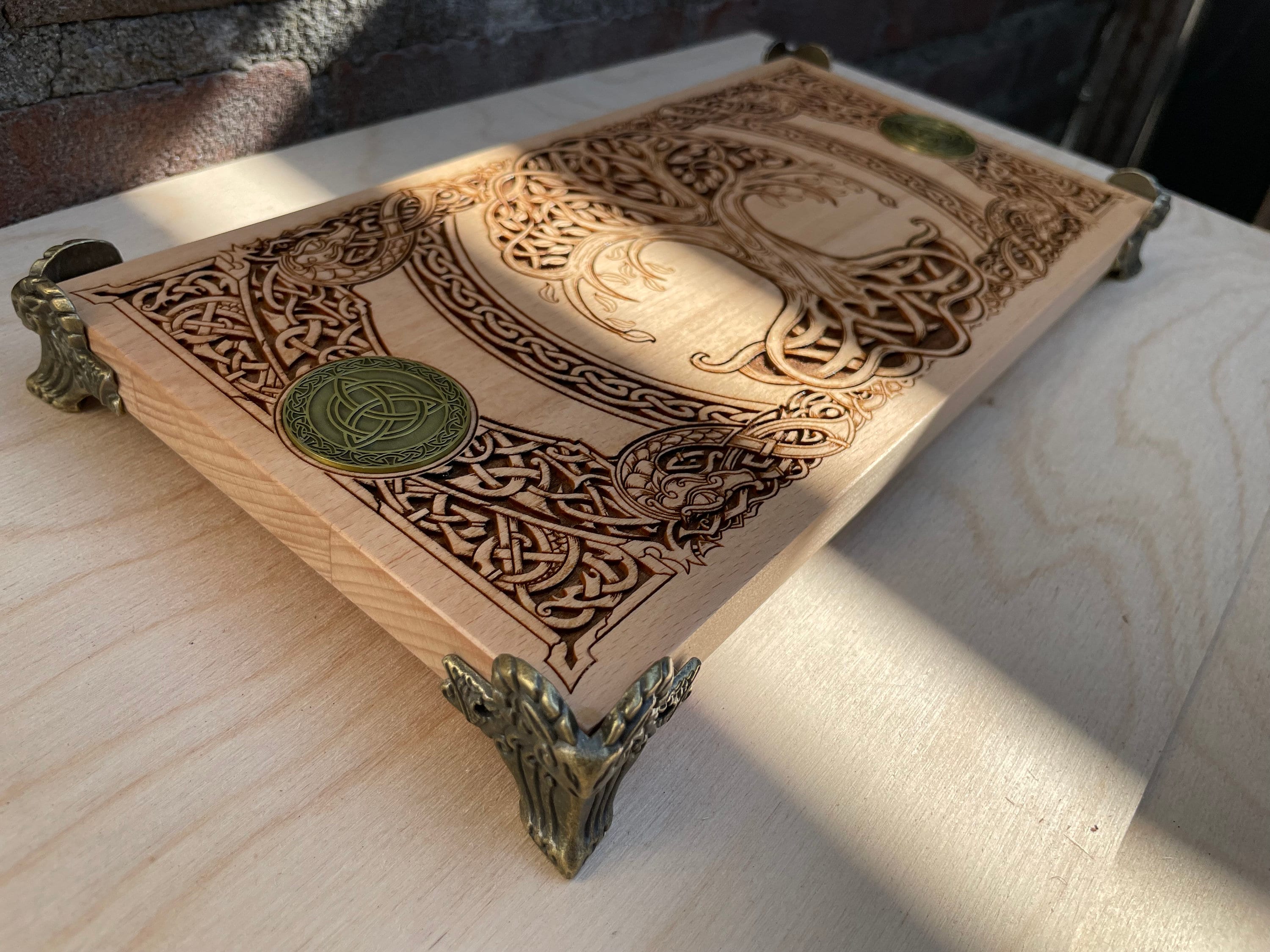 Altar Table Tree of Life Viking Engraved, Norse Wooden Ritual Table ...
