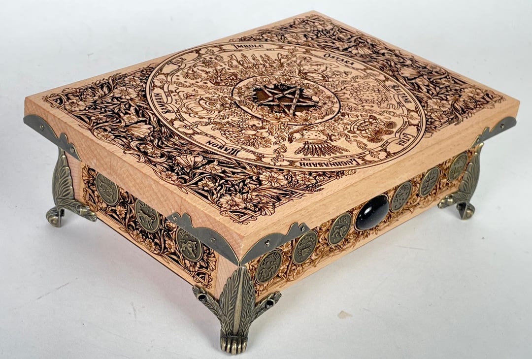 Wiccan Altar Table With Storage Wheel of the Year , Wooden Crystal ...