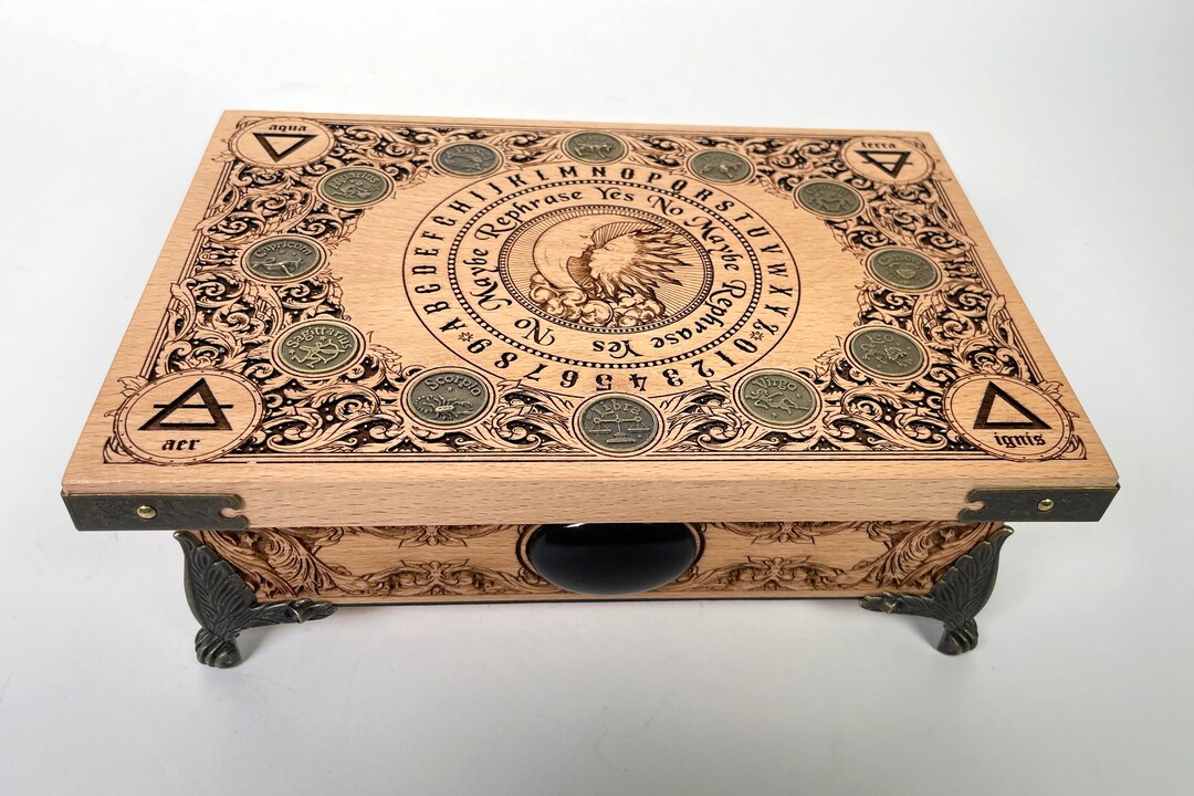 Alchemy Symbols Pendulum Box for Tarot Decks or Crystal Holder Engraved ...