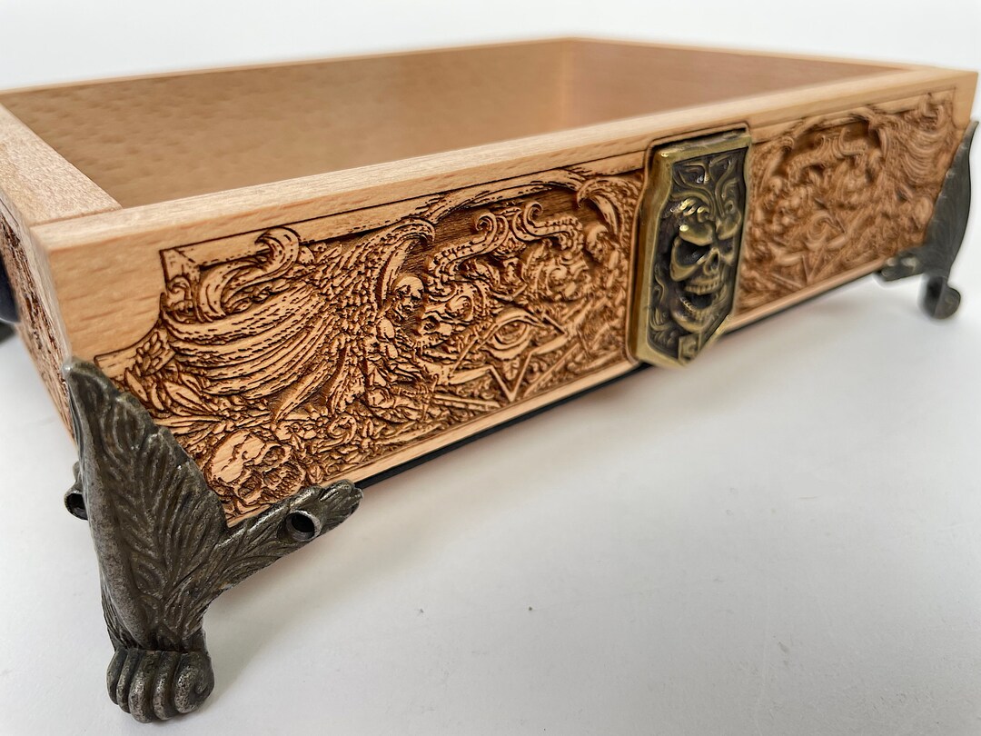 Skull Decor Small Valet Tray Engraved on Solid Wood Demon Tarot Cards ...