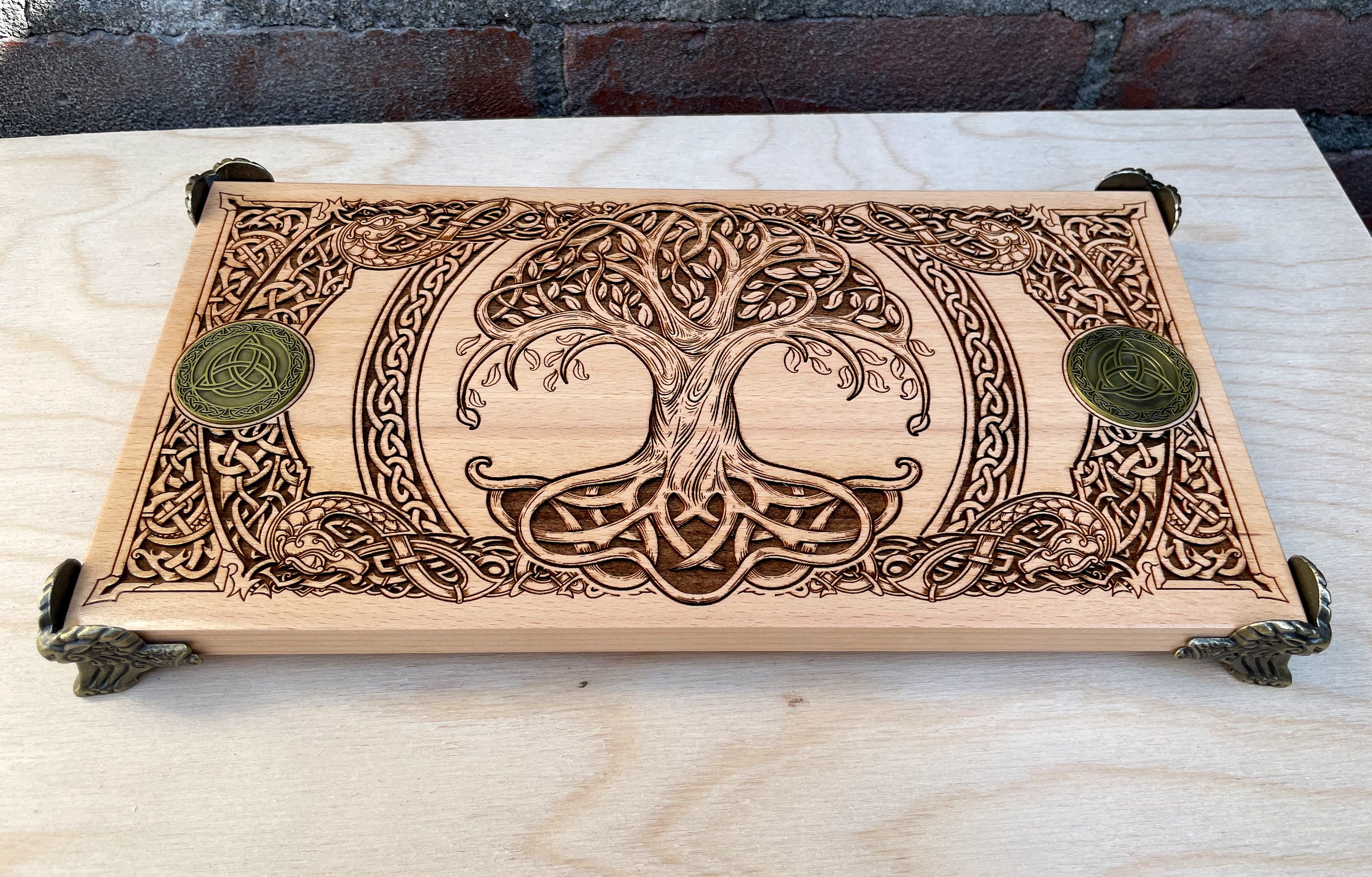Altar Table Tree of Life Viking Engraved, Norse Wooden Ritual Table ...
