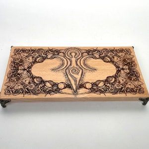 Wiccan Altar Table, Triple Moon Goddess, Altar Board Engraved, Wooden ...