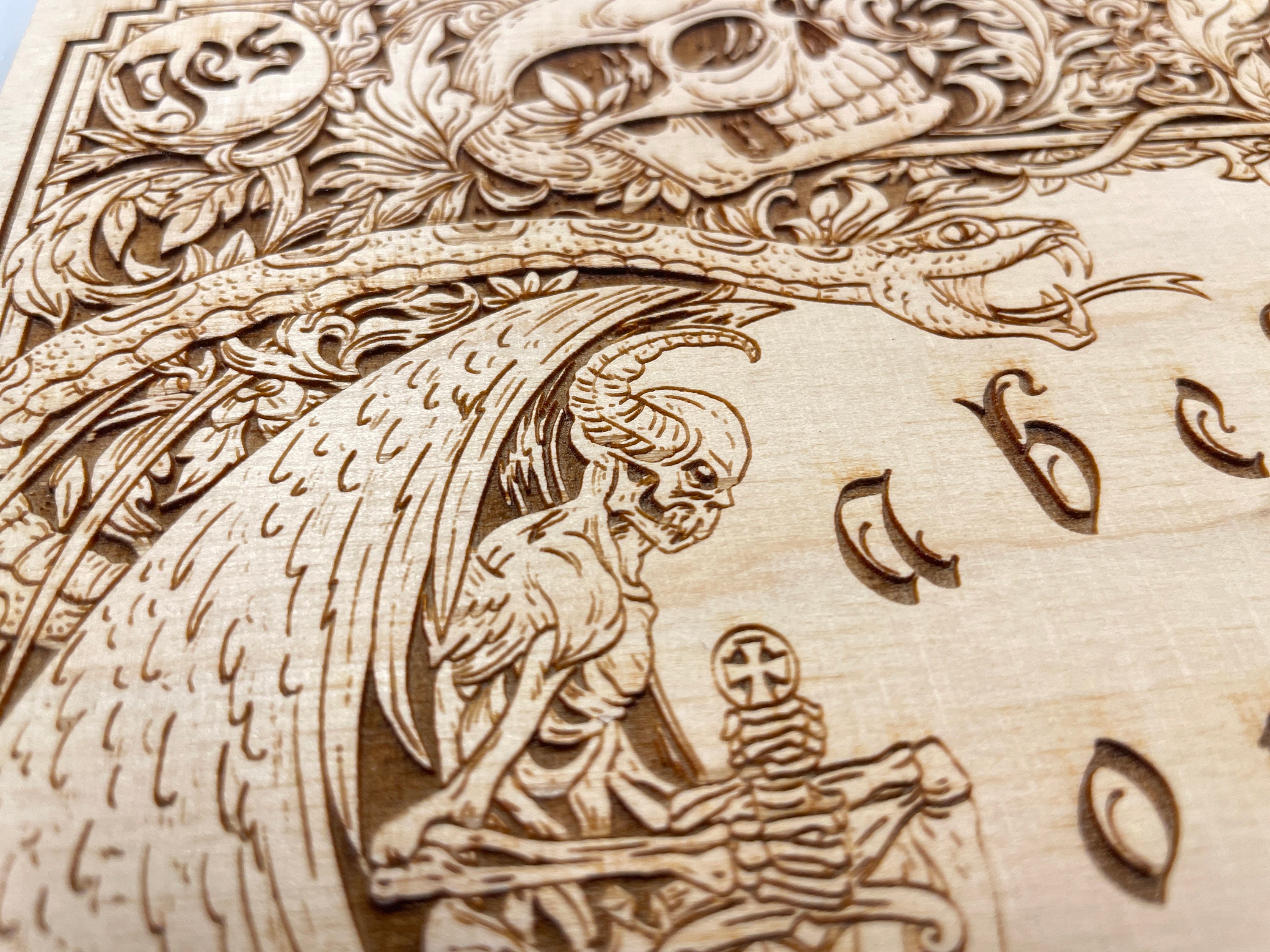 Ouija Board With Demons and Skulls Engraved on Wood , Wooden Spirit ...
