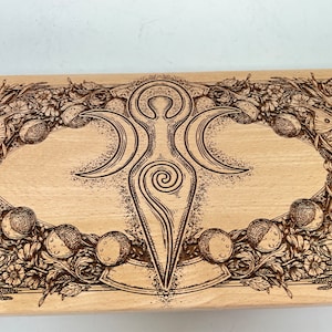 Wiccan Altar Table, Triple Moon Goddess, Altar Board Engraved, Wooden ...