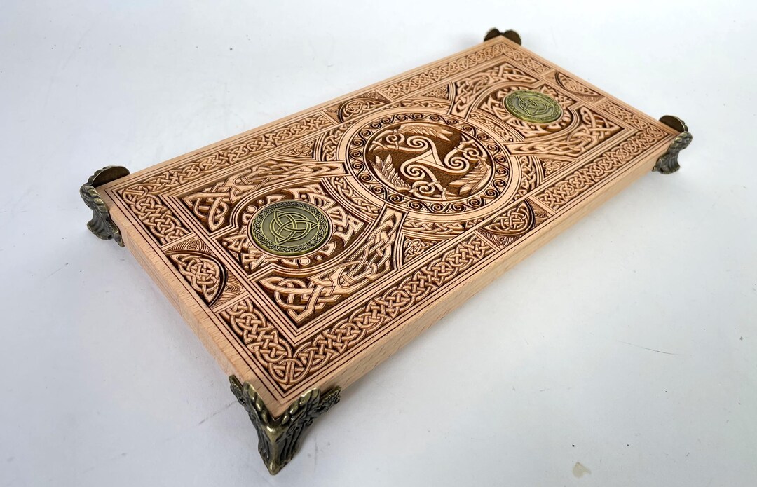 Altar Table Triskelion Viking Engraved, Norse Wooden Ritual Table ...