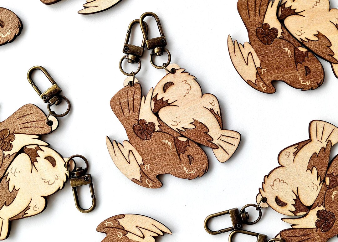 Wooden Interlocking Couple Crow Keychain - Handmade Gift for ...