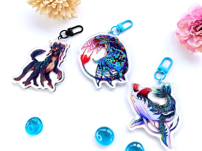 Avatar Charms - 3in Acrylic Keyrings of Banshee/ikran, Tulkun, Thanator ...