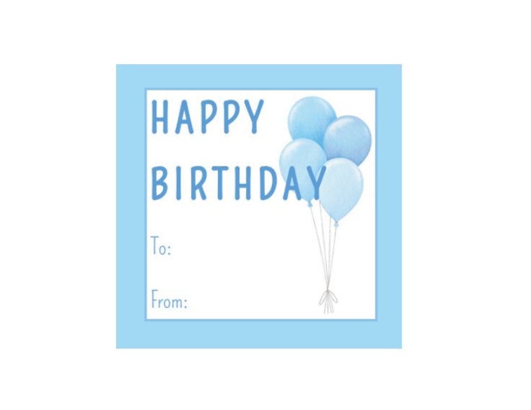 Blue Balloons Happy Birthday Gift Tag (digital Download) - Etsy