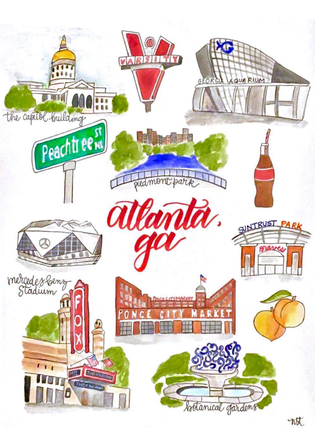 Atlanta Landmarks 11x14 Print of Original Watercolor - Etsy