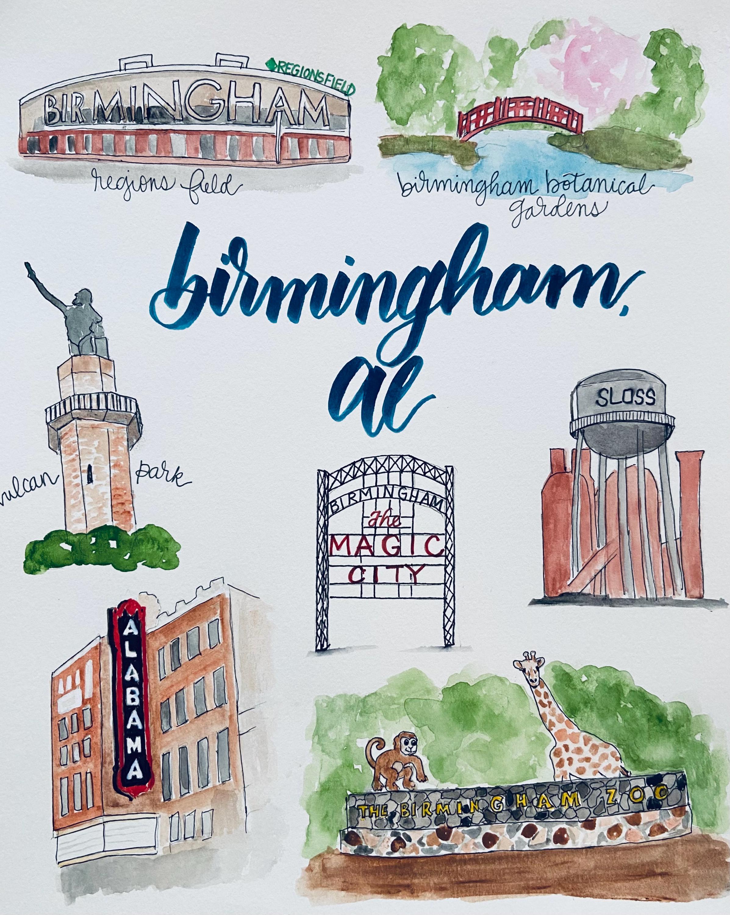 Birmingham 11x14 Print of Original Watercolor - Etsy